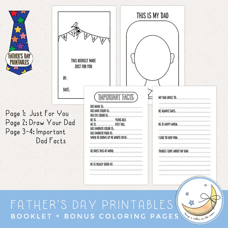 Father's Day Printable Booklet With Coloring Pages, Father's Day Craft ...