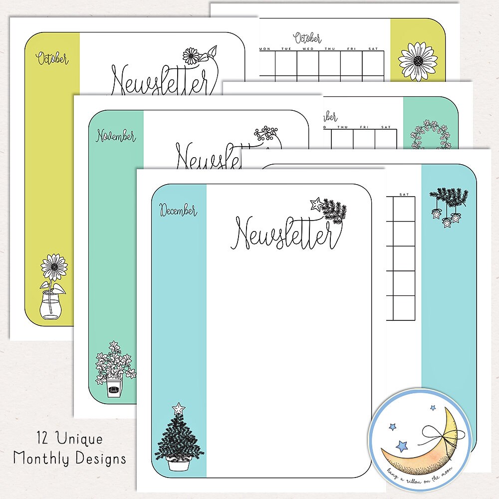 Newsletter Templates, 12 Months, Two Pages, Edit in Adobe Reader ...