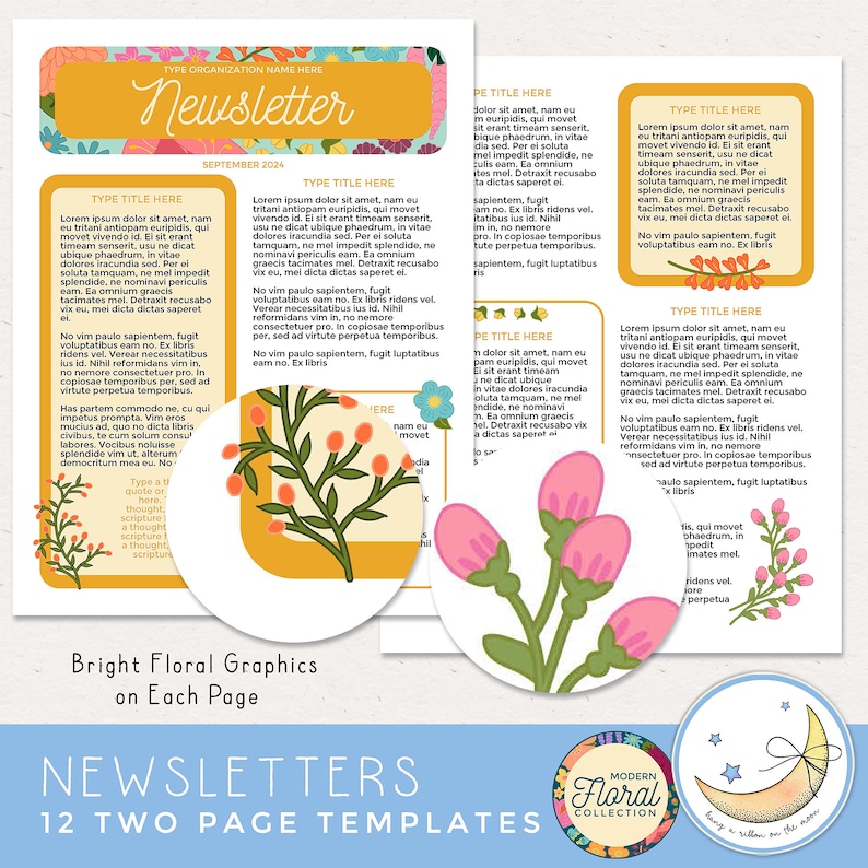 Editable Newsletter Two Page Templates: Adobe Reader, PS, PSE, Canva ...