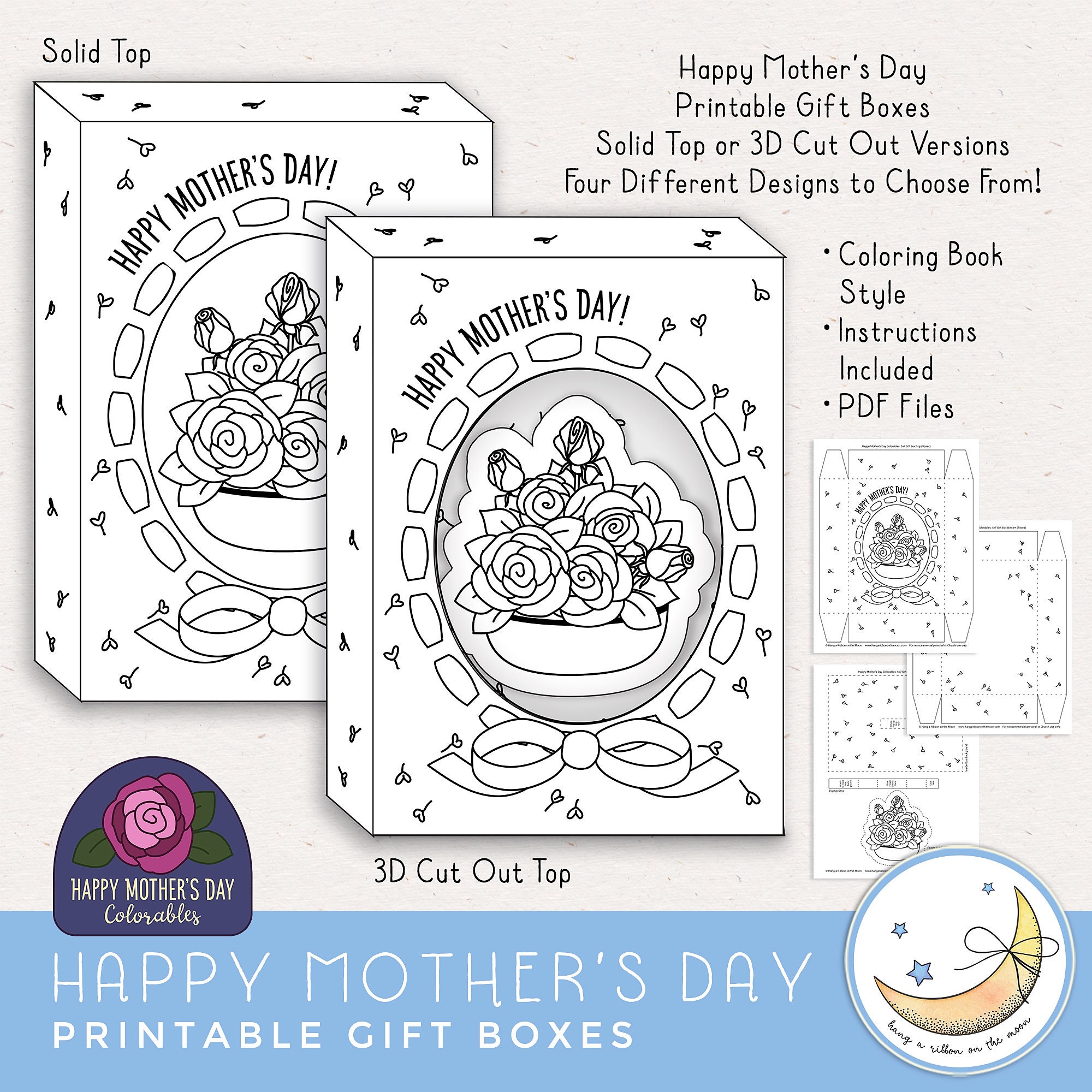 Mother's Day Printable Gift Boxes, 5x7 Inches, 3D Pop up and Solid Top ...