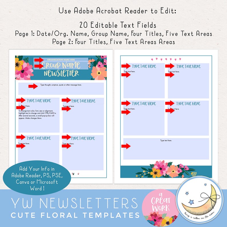 Editable Newsletter Templates, PDF, JPEG & MS Word Templates, Floral ...