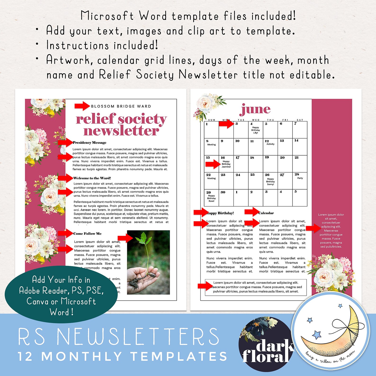 12 Months LDS Relief Society Newsletter Templates: Edit in Adobe Reader ...