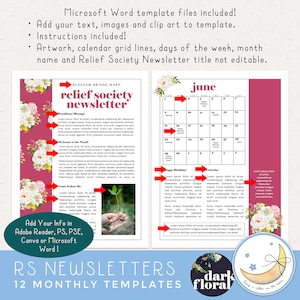 12 Months LDS Relief Society Newsletter Templates: Edit in Adobe Reader ...