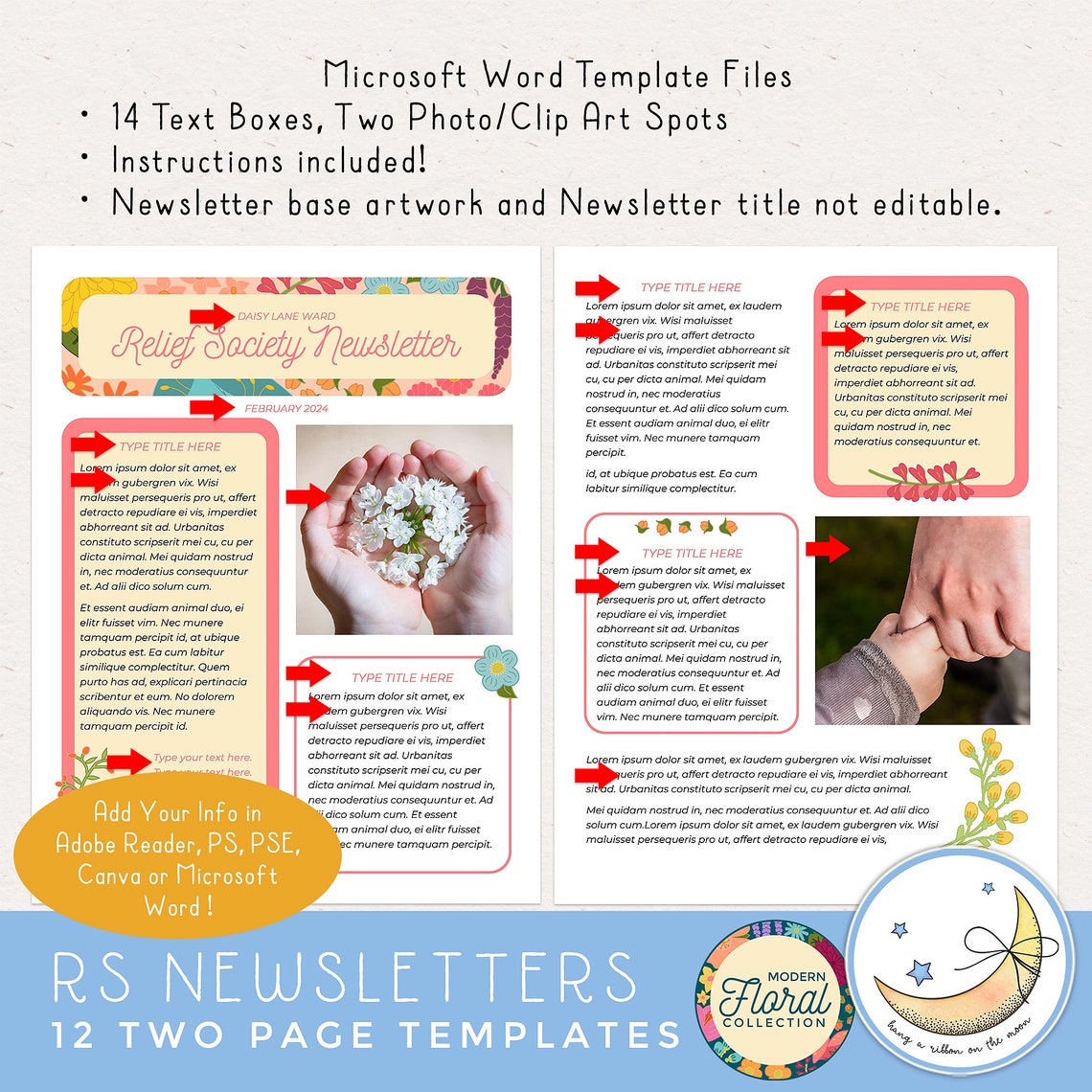 LDS Relief Society Editable Newsletter 12 Two-page Templates: - Etsy