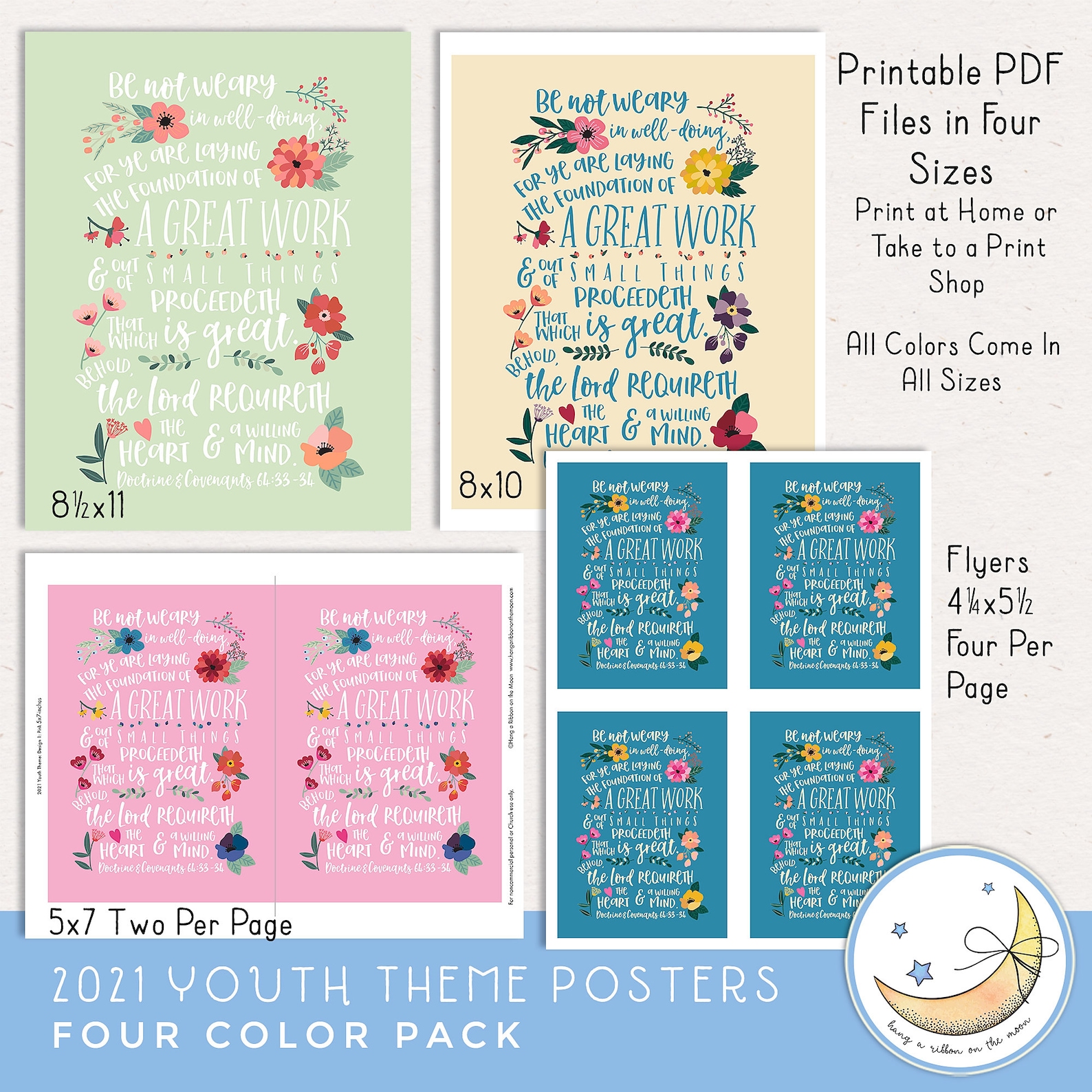 2021 LDS Youth Theme A Great Work Posters: Four Colors, Eight Printable ...