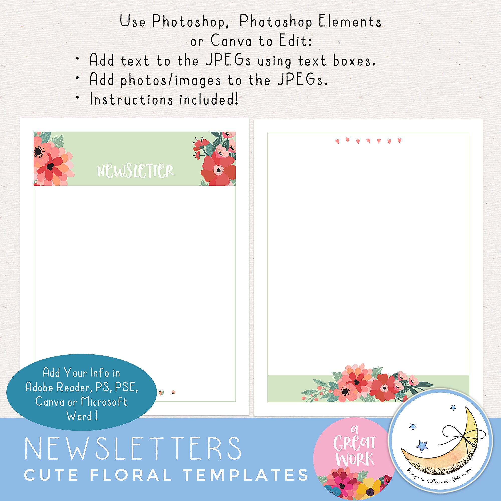 Editable Newsletter Templates, PDF, JPEG & MS Word Templates, Floral ...