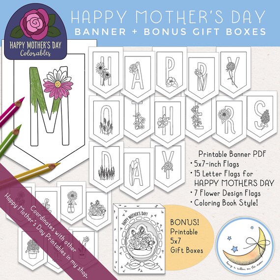 Mother's Day Printable Banner & Gift Boxes Kid Gift for | Etsy