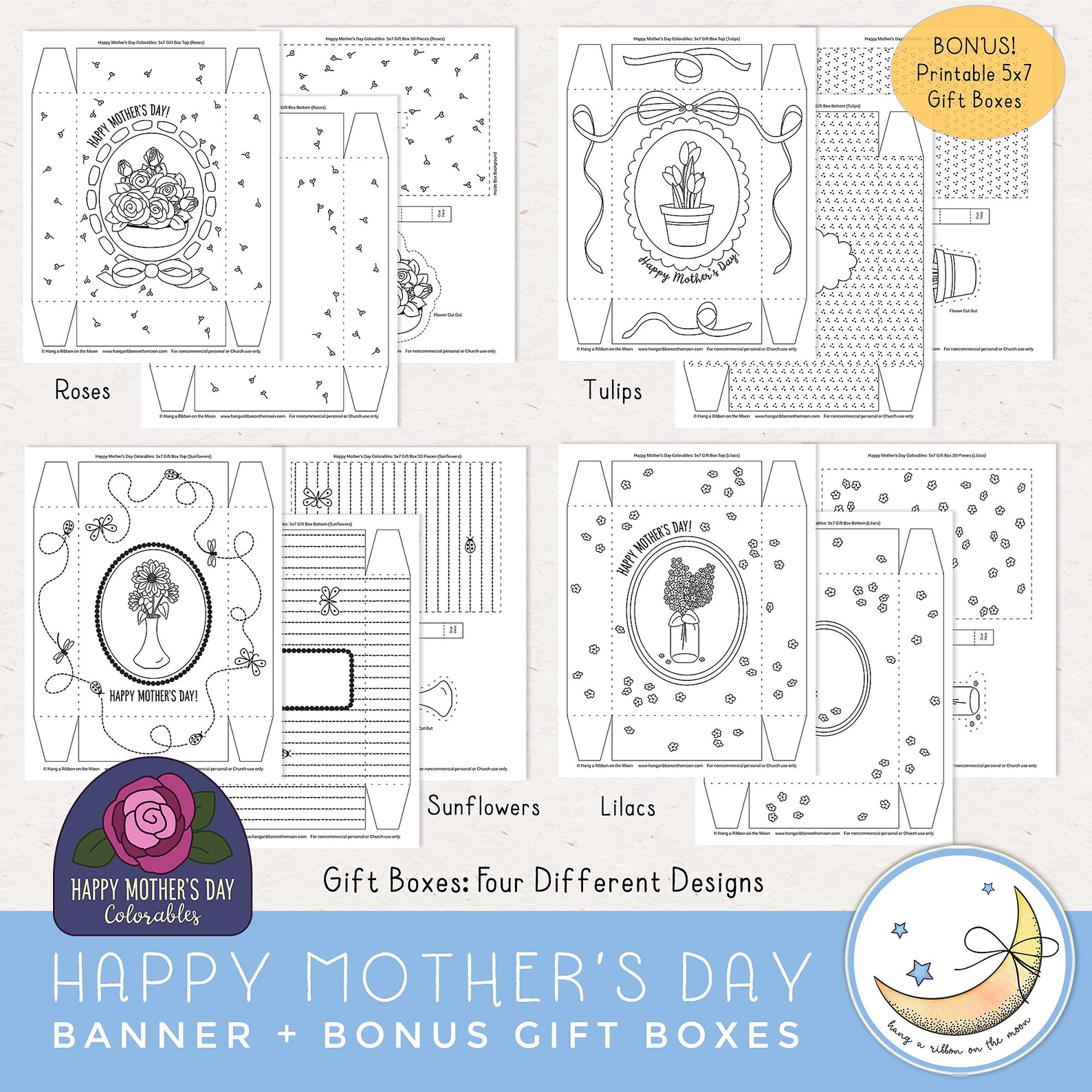 Mother's Day Printable Banner & Gift Boxes, Kid Gift for Mom, Use for ...