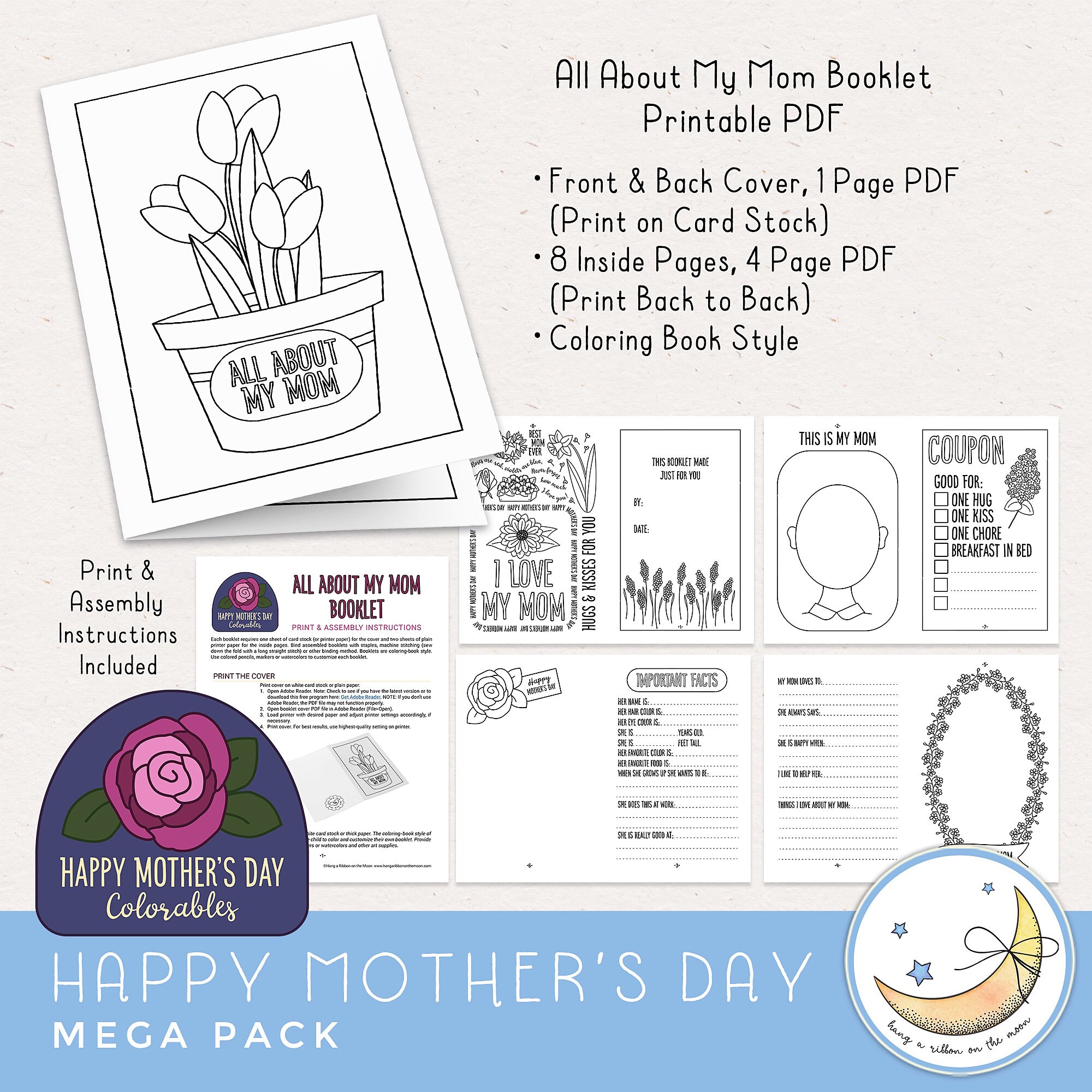Mother's Day Printable Mega Pack: Booklet, Gift Boxes, Banner, Coloring ...