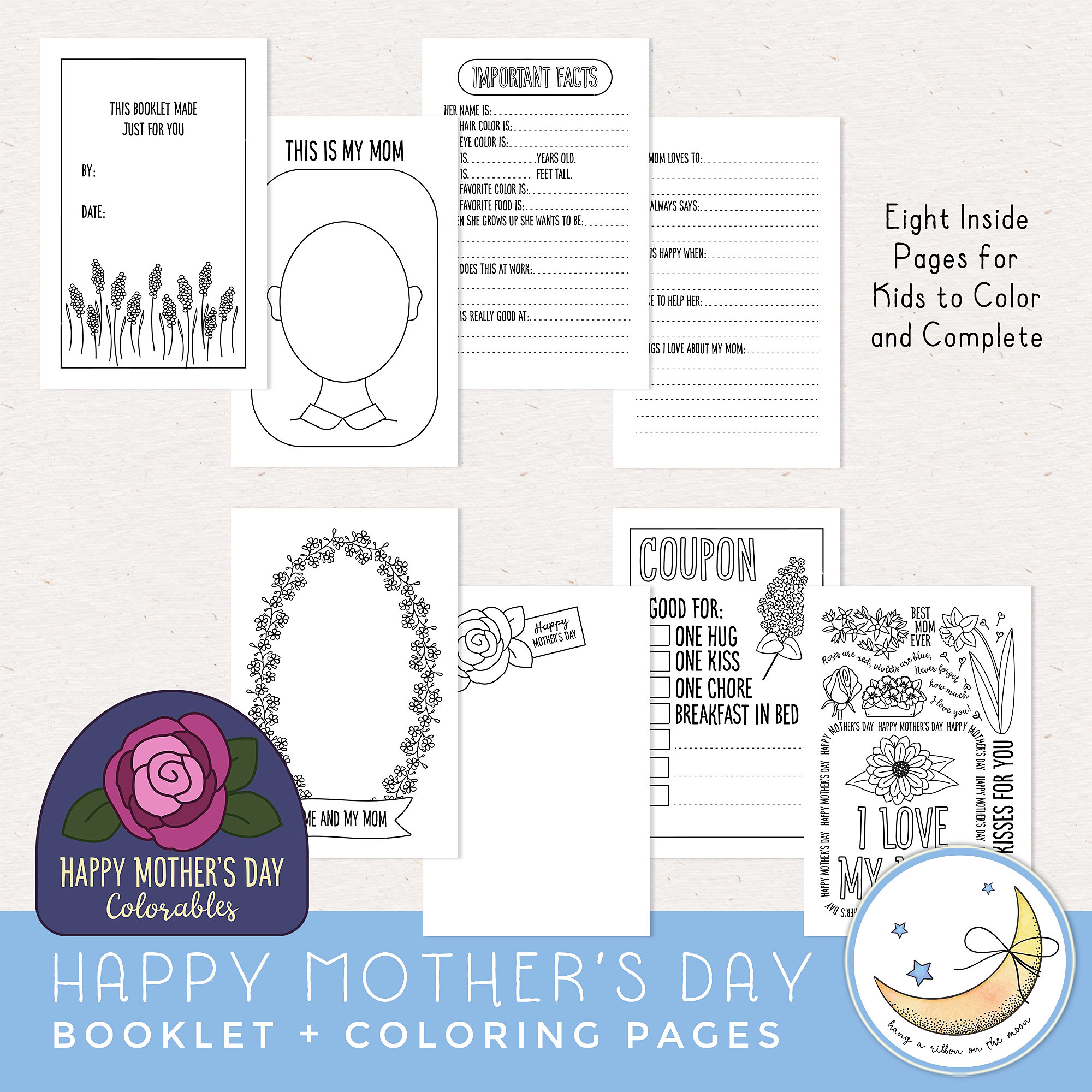 Mother's Day Booklet, Printable, All About My Mom, Coloring Book Style ...