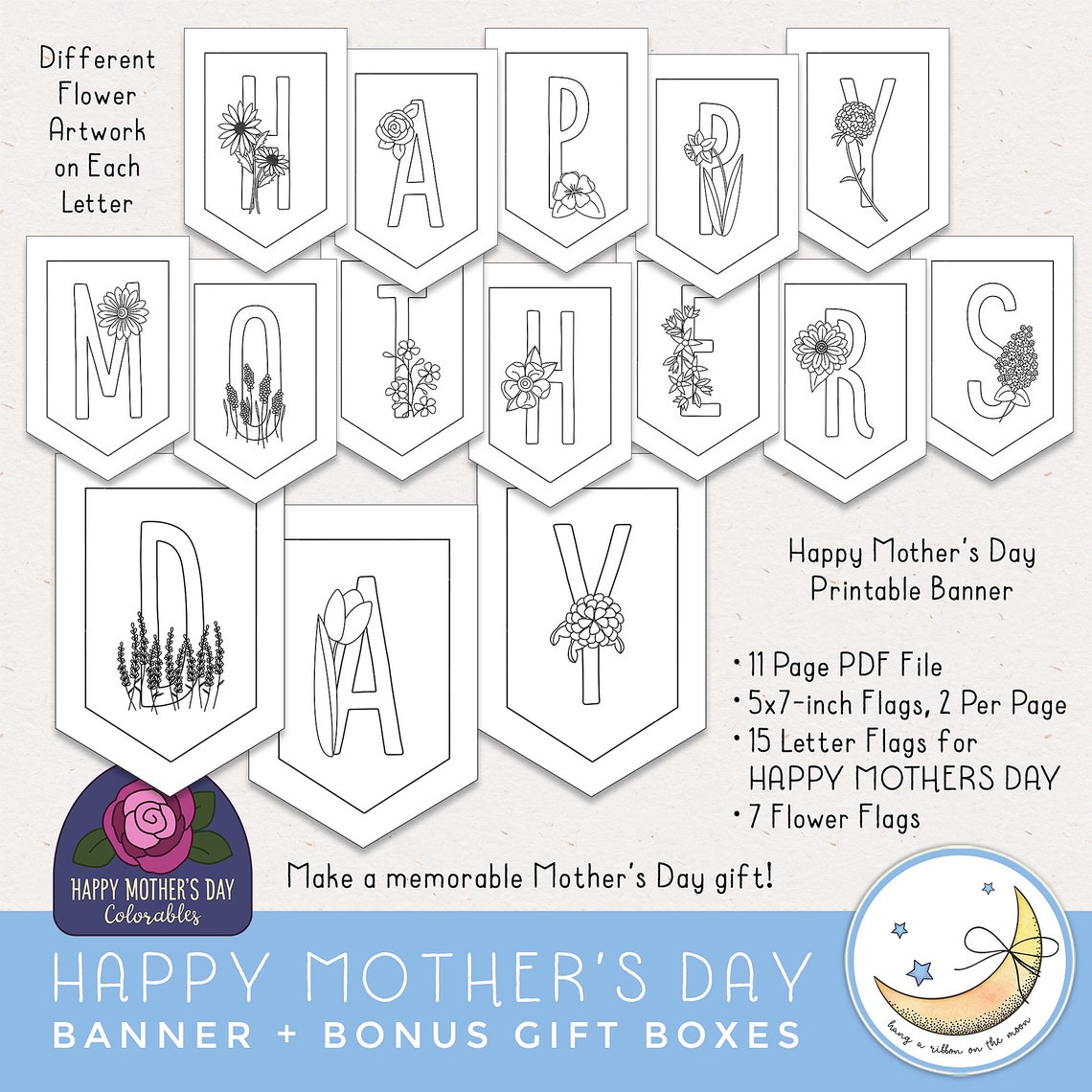 Mother's Day Printable Banner & Gift Boxes Kid Gift for - Etsy