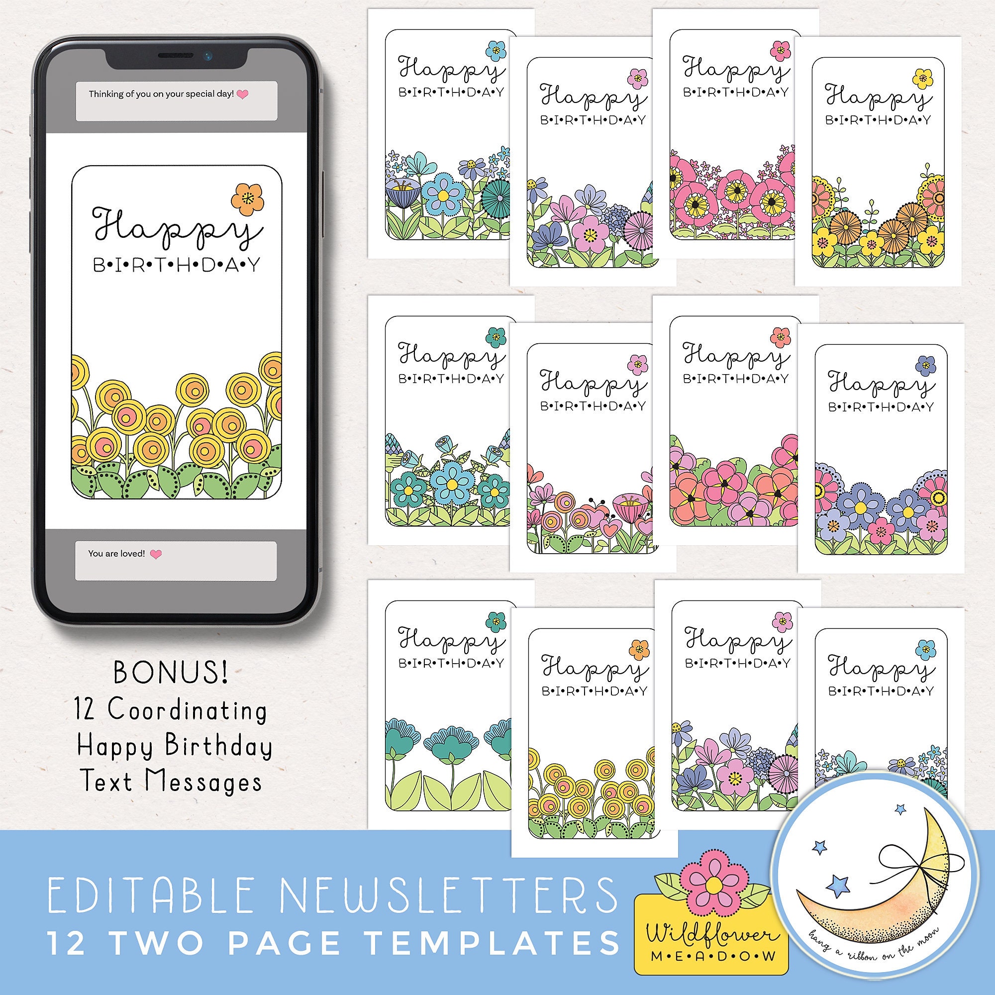 Editable Newsletter Templates, 12 Months, Two Pages, Editable Adobe ...