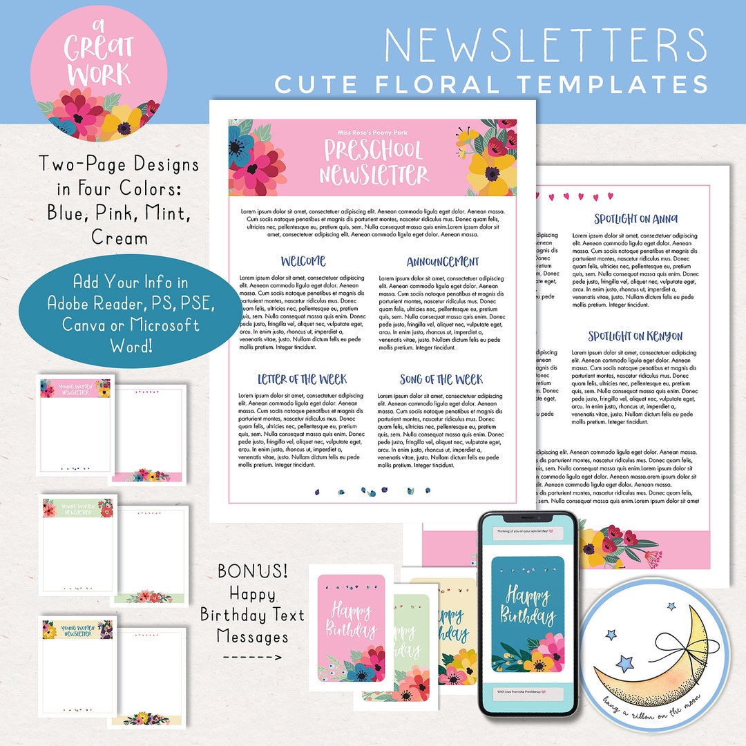 Editable Newsletter Templates, PDF, JPEG & MS Word Templates, Floral ...