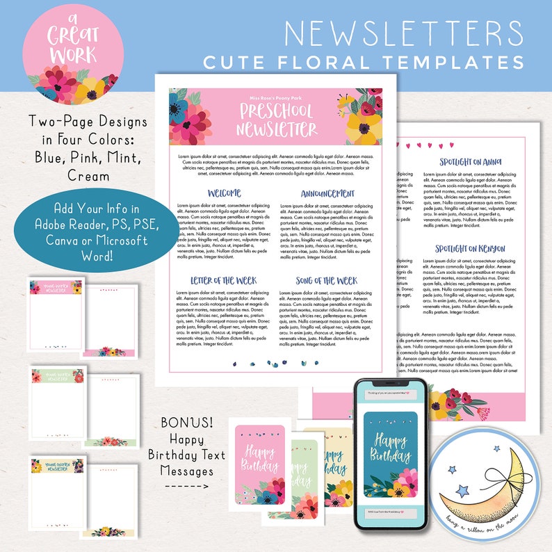 Editable Newsletter Templates, PDF, JPEG & MS Word Templates, Floral ...