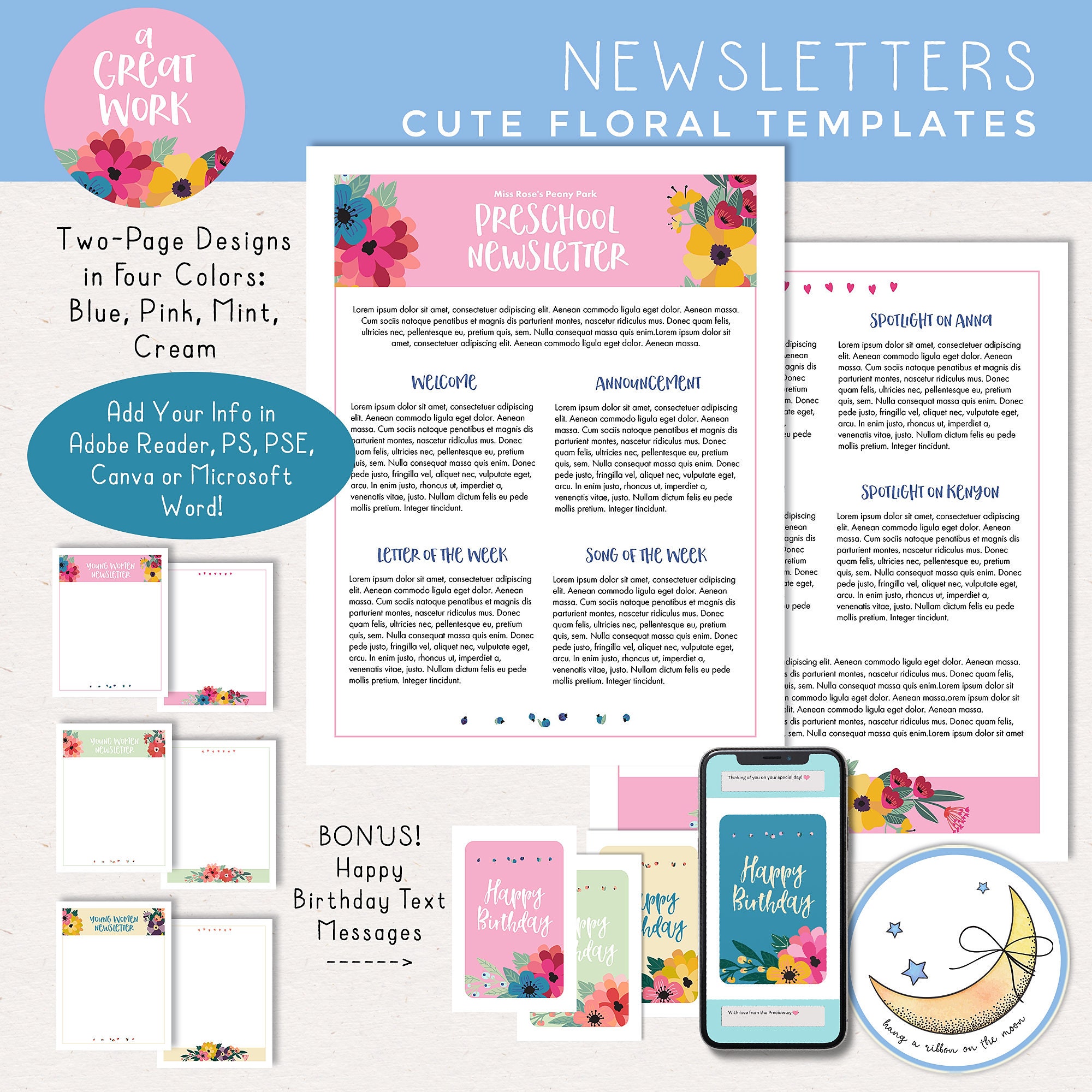 Editable Newsletter Templates, PDF, JPEG & MS Word Templates, Floral ...