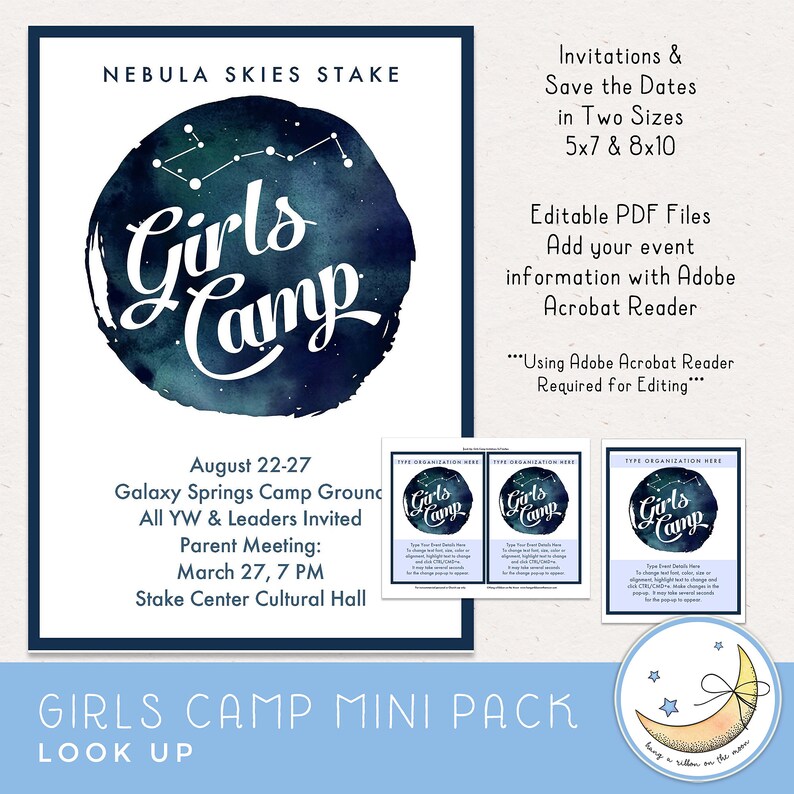LDS Girls Young Women Camp Mini Pack: Look Up, Invitations, Posters, T ...