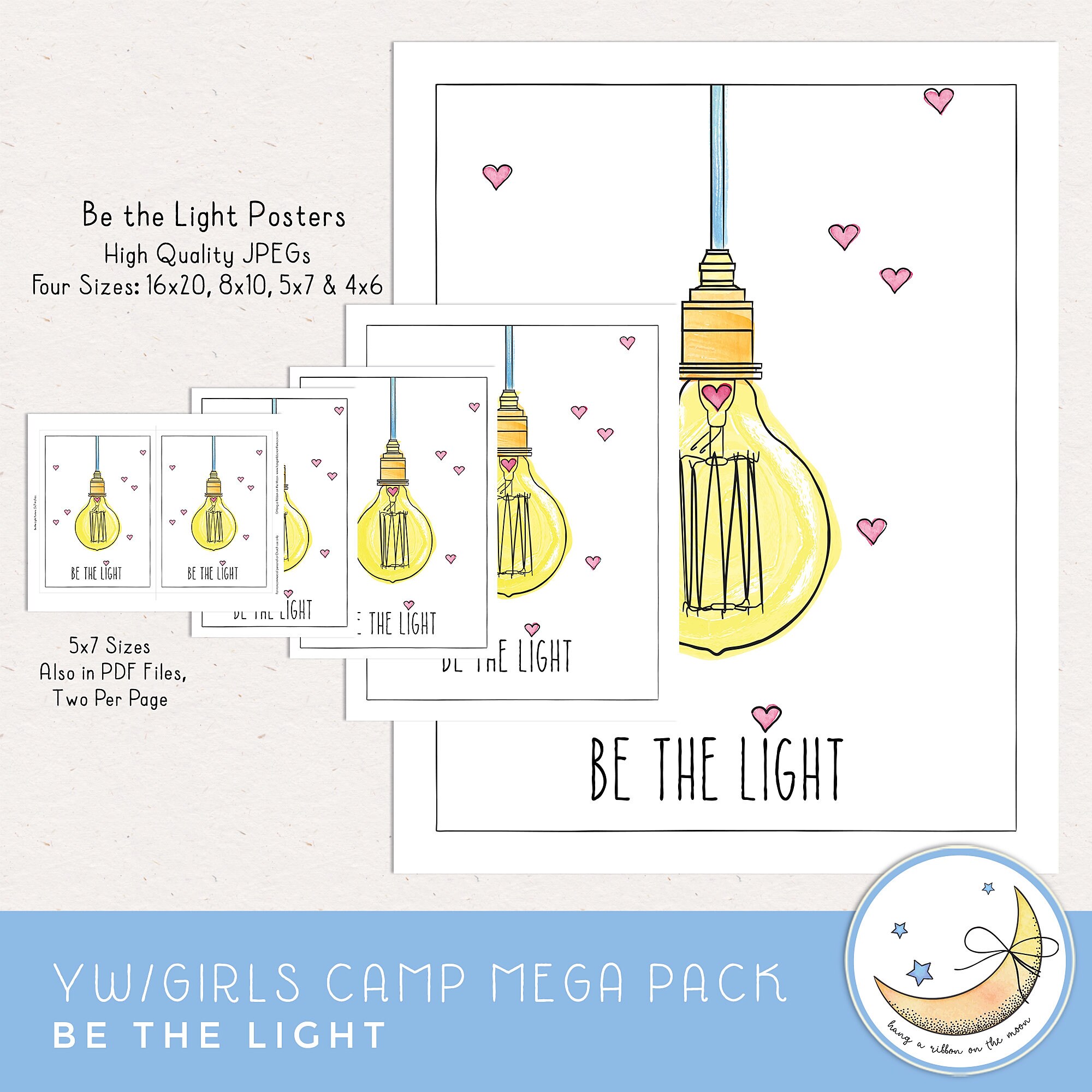 LDS Young Women Girls Camp Mega Pack, Be the Light Theme, Digital ...
