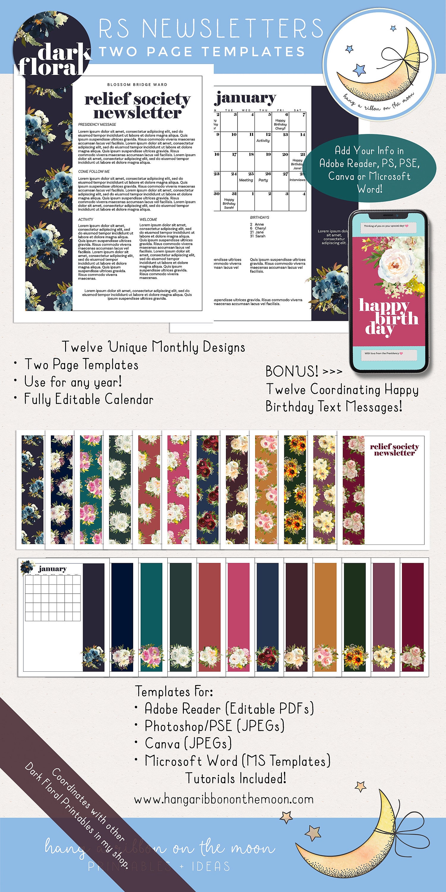 12 Months LDS Relief Society Newsletter Templates: Edit in Adobe Reader ...