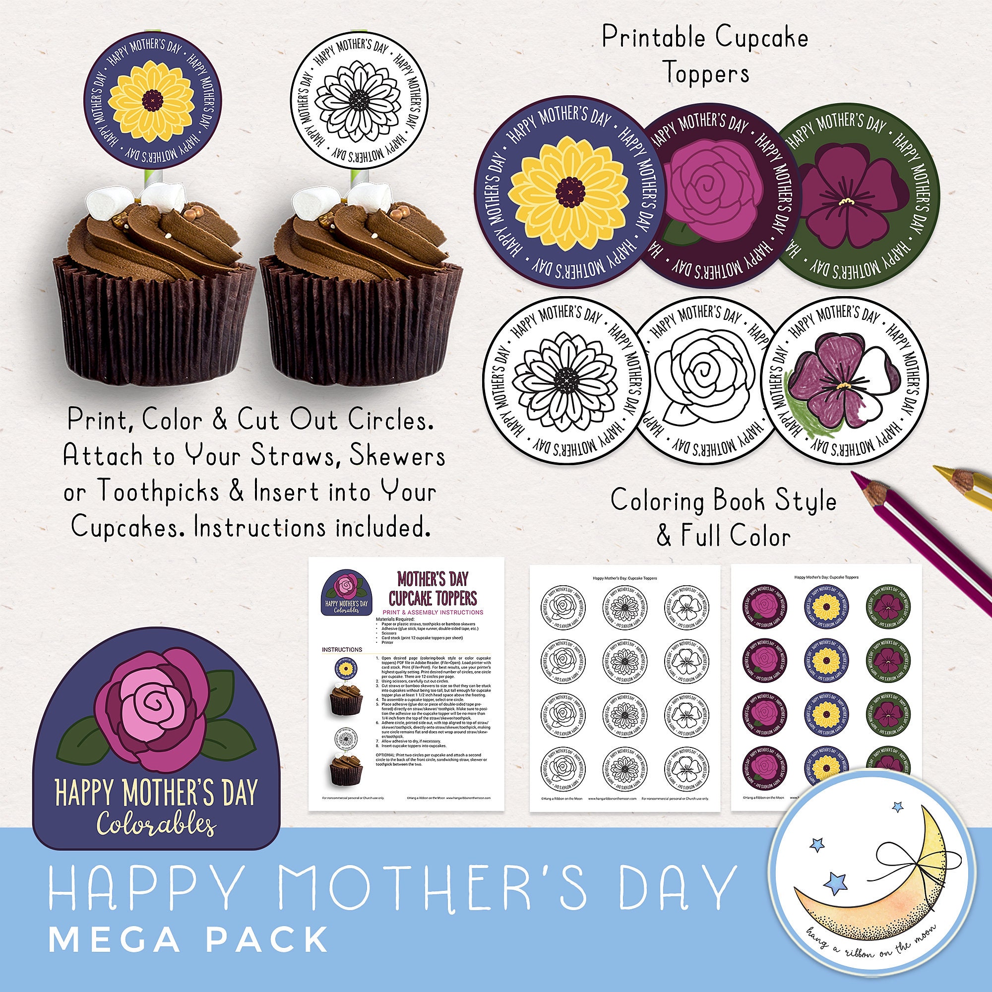 Mother's Day Printable Mega Pack: Booklet, Gift Boxes, Banner, Coloring ...