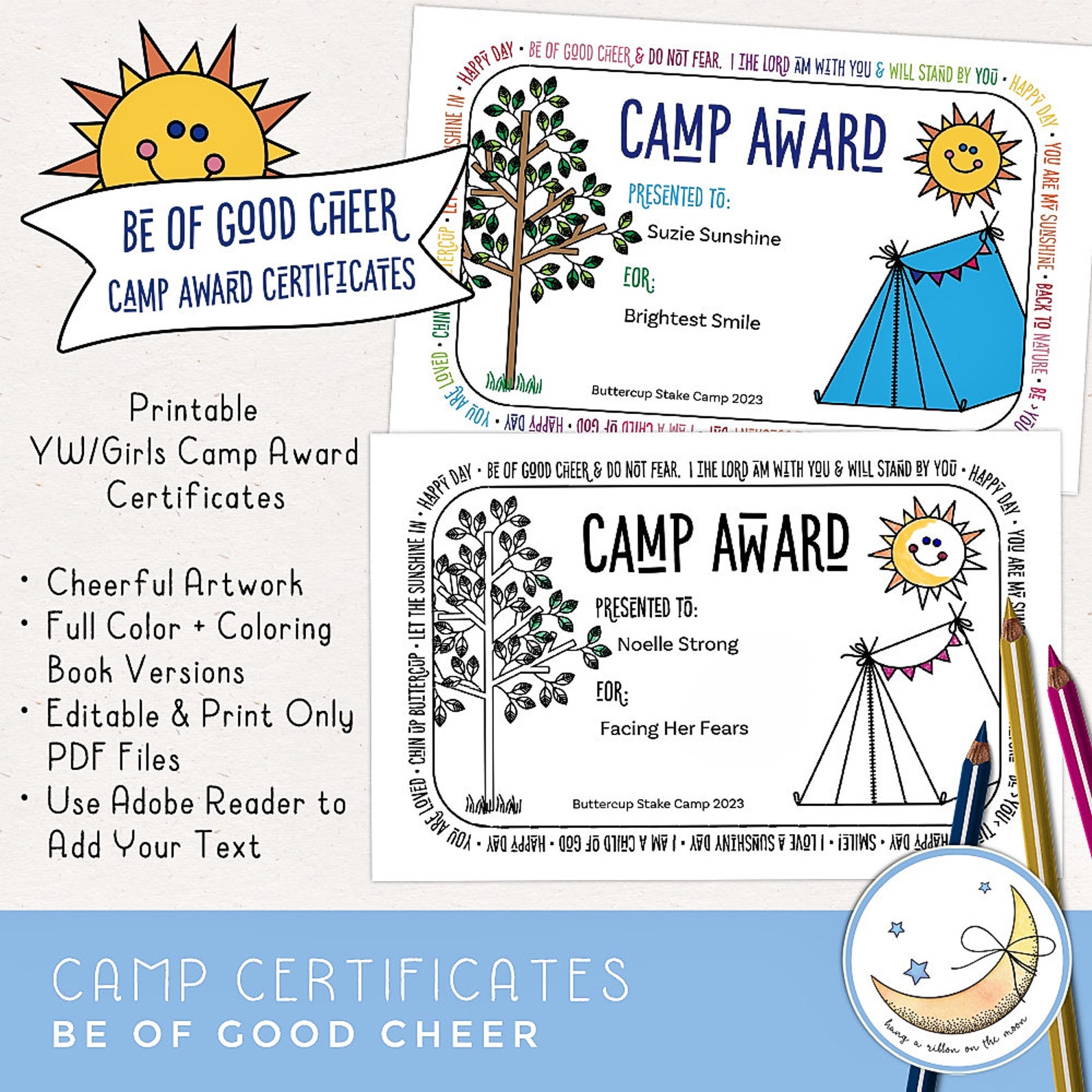LDS Young Women Girls Camp Award Certificates, Editable Printable PDF ...