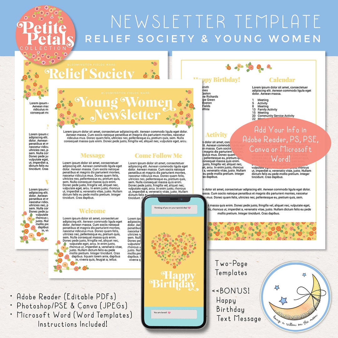 LDS Newsletter Templates for Relief Society & Young Women - Etsy