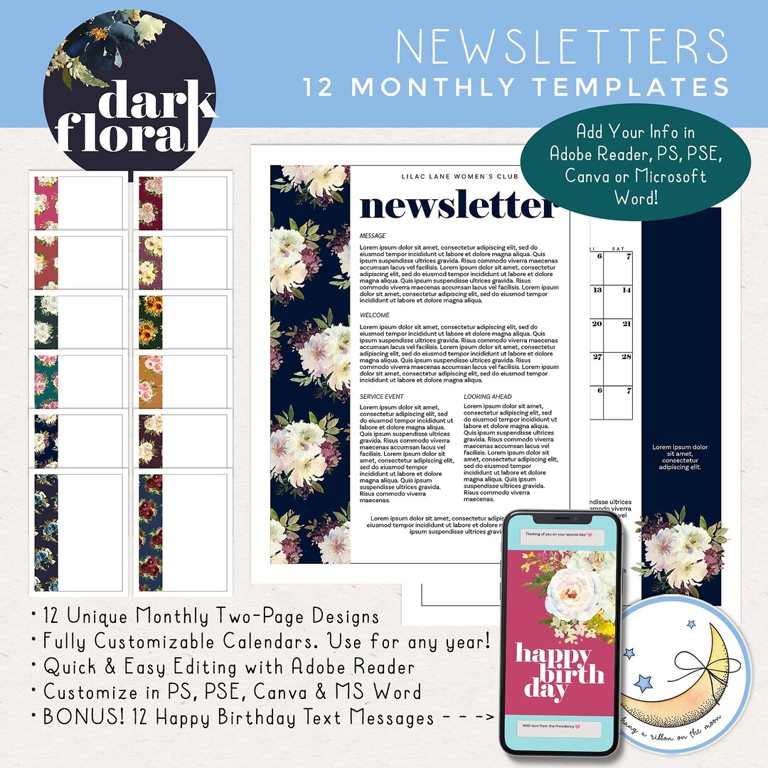 Newsletter Templates 12 Months: Adobe Reader Editable PDF, PS, PSE ...