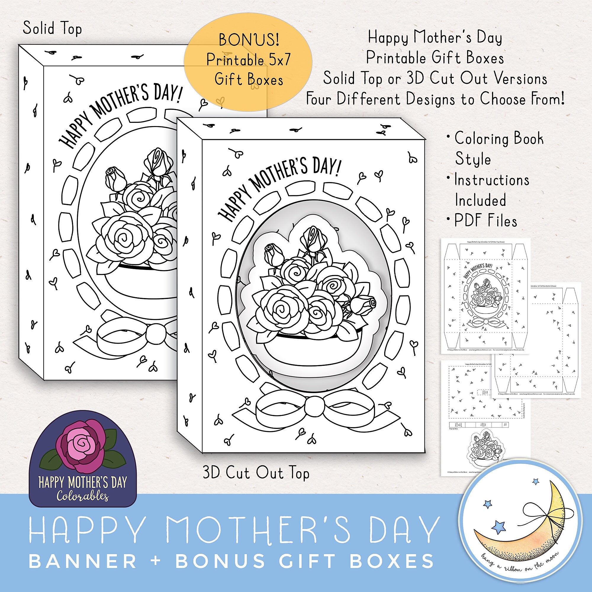 Mother's Day Printable Banner & Gift Boxes, Kid Gift for Mom, Use for ...