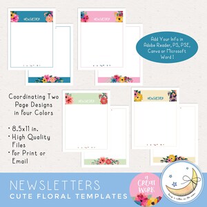 Editable Newsletter Templates, PDF, JPEG & MS Word Templates, Floral ...