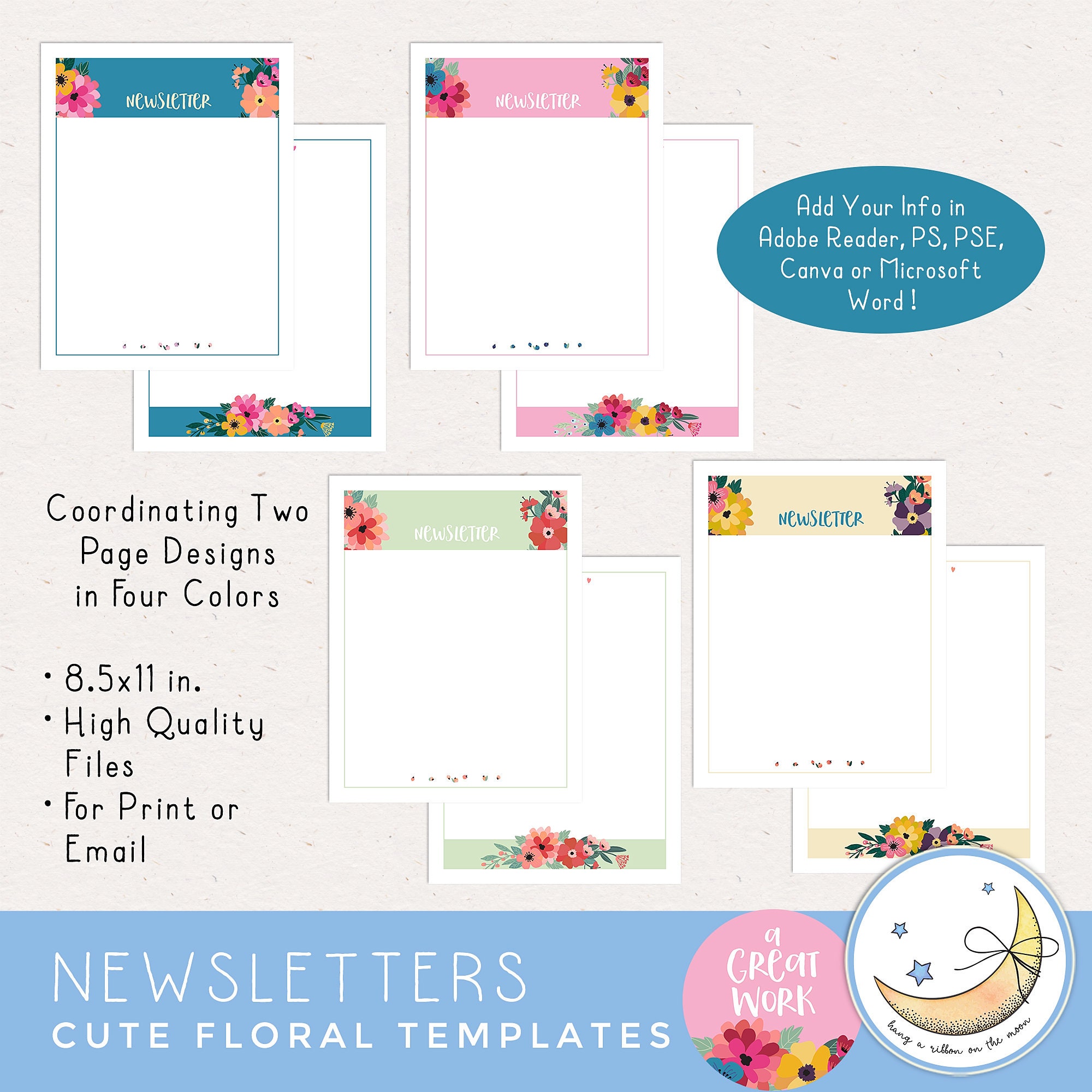 Editable Newsletter Templates, PDF, JPEG & MS Word Templates, Floral ...