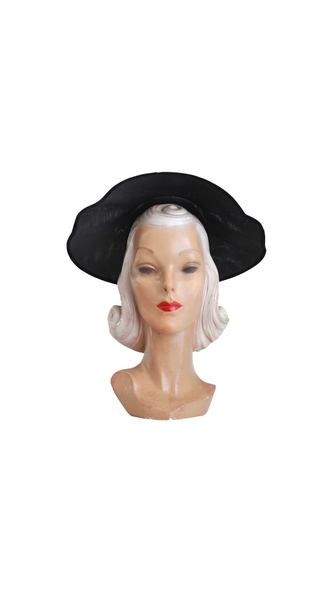 1950s Black Platter Hat - 1950s Black Cartwheel Hat - 50s New Look Hat ...