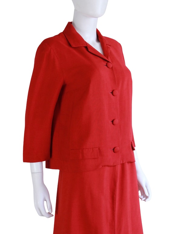 Early 1960s True Red Linen Suit - 60s Red Suit - Vint… - Gem