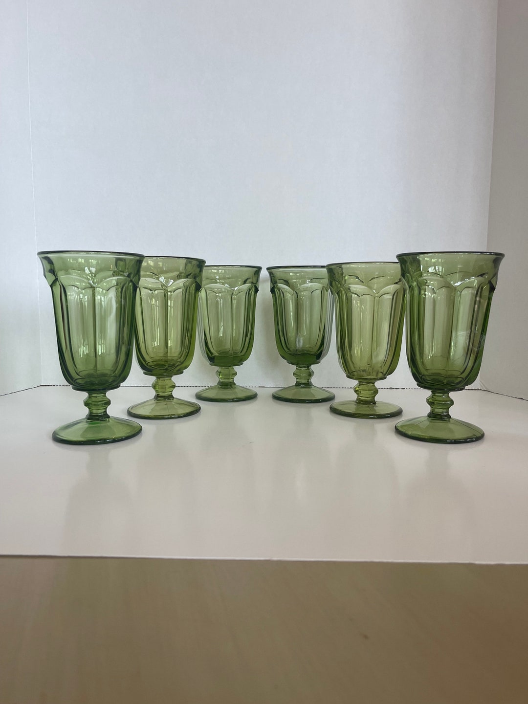 Set of 6 Vintage Imperial Glass Old Williamsburg Verde Green Iced Tea ...