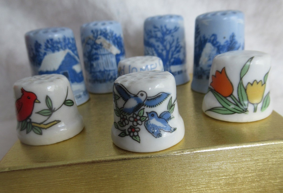 8 Thimbles Vintage Thimbles Currier & Ives Thimbles Flower - Etsy