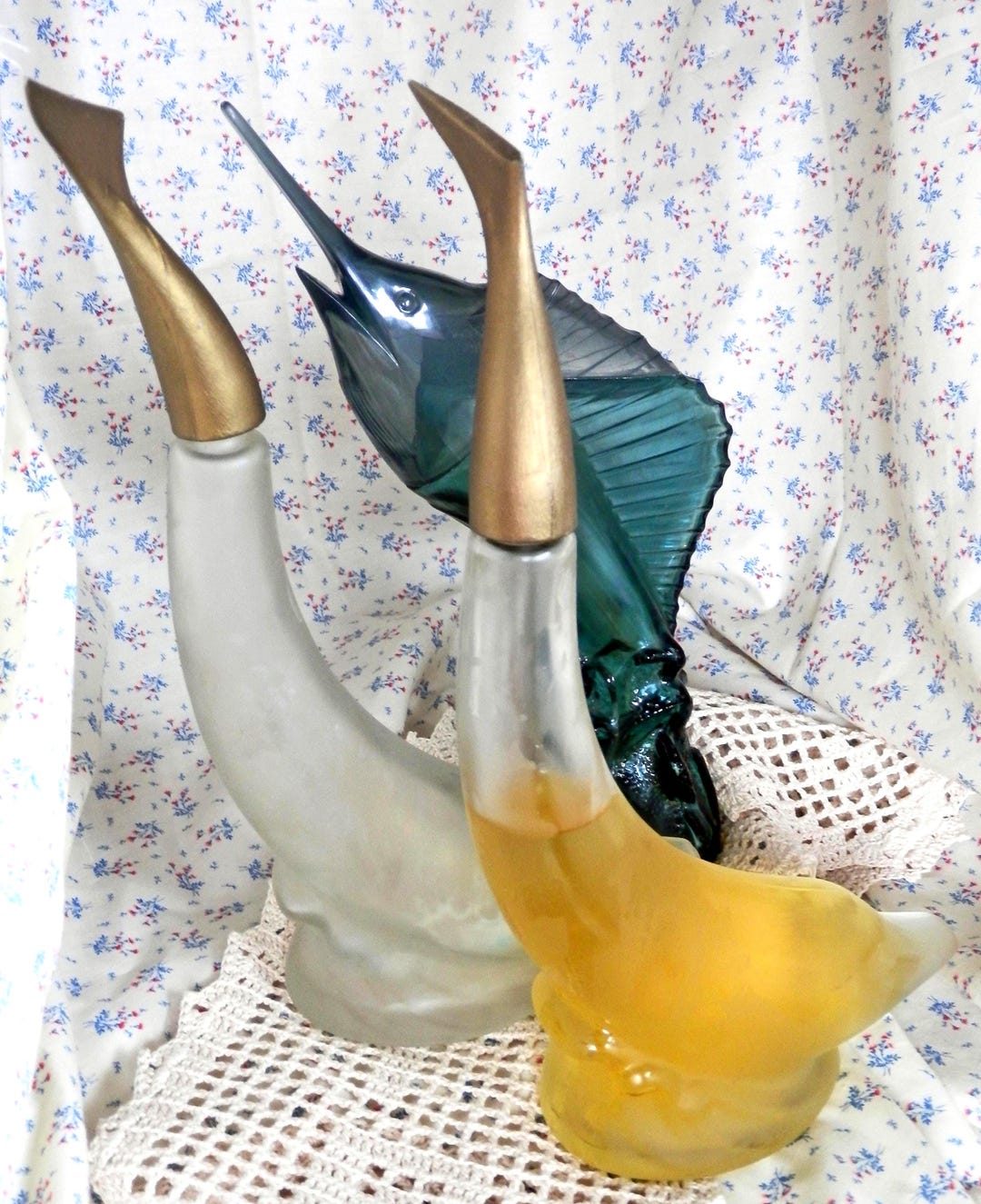 3 Avon FISH Decanter, Sword Fish, Clear Glass Dolphin, Frosted Glass ...