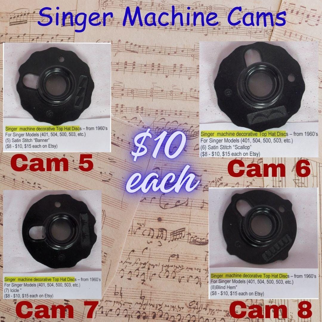3 Singer Sewing Machine CAMS, Top Hat Cams, 5 Banner. 6 Satin Scallop 7 ...