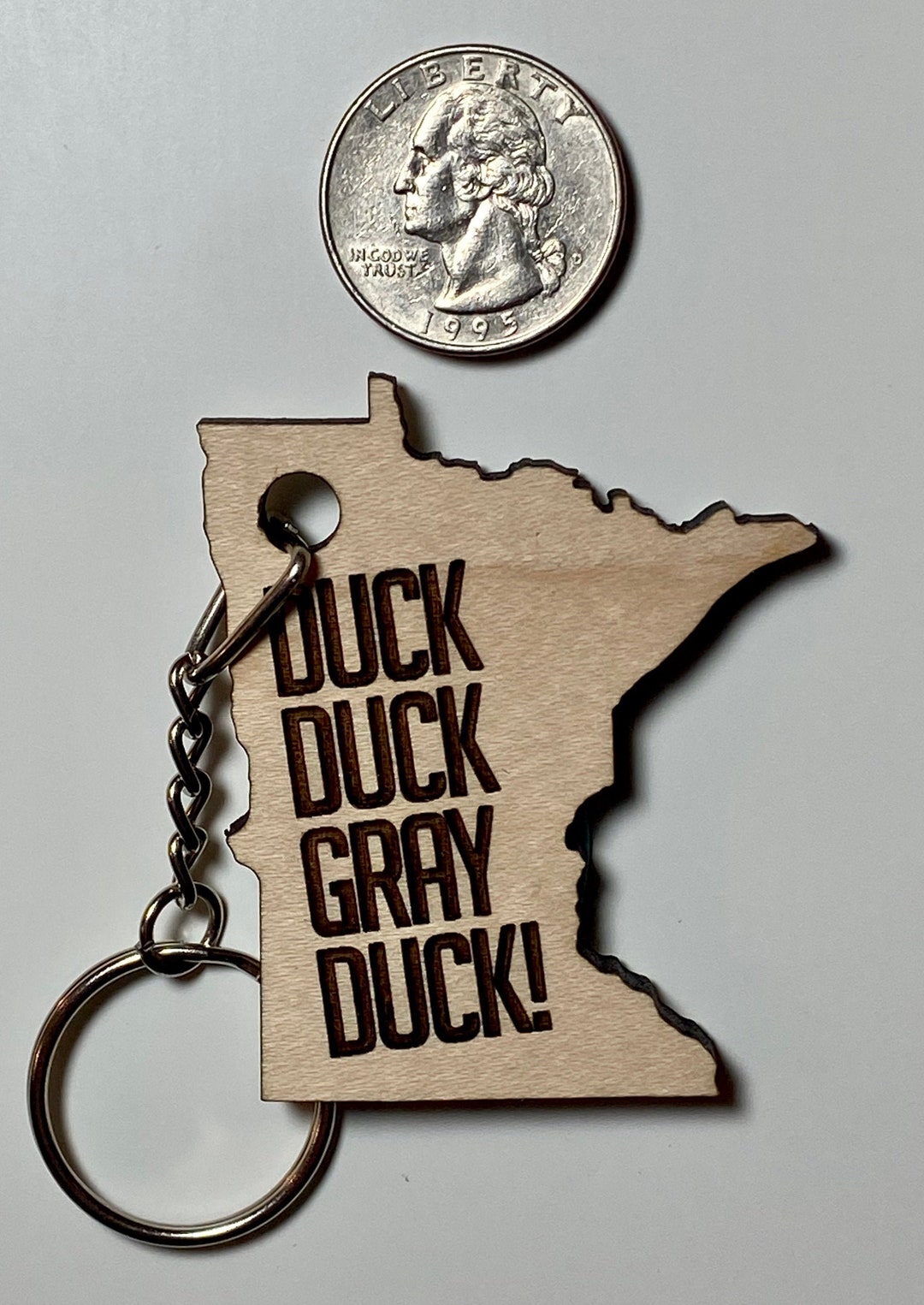 Wood Minnesota Keychain, Funny Minnesota Wood Keychain, Duck Duck Gray ...