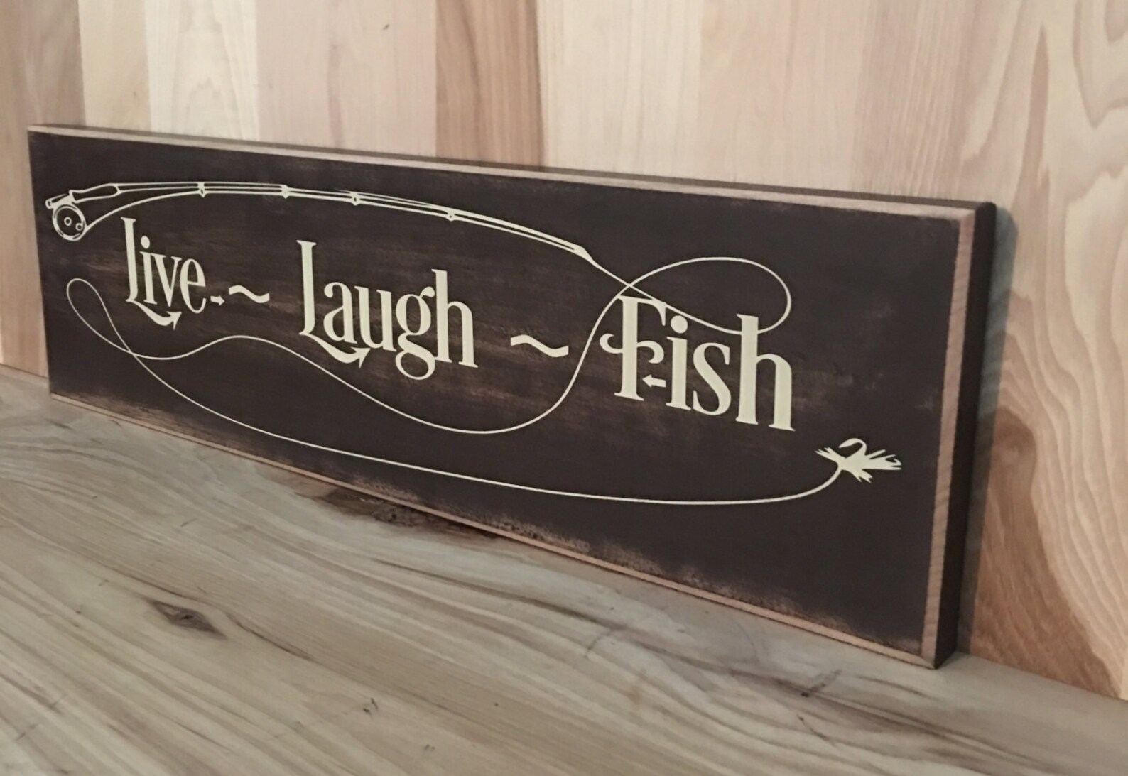 Fishing Decor, Fishing Wood Sign, Live Laugh Fish, Cabin Sign, Gift for ...