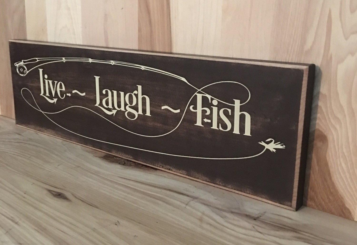Fishing Decor, Fishing Wood Sign, Live Laugh Fish, Cabin Sign, Gift for ...