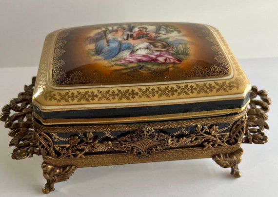 Antique Victorian Porcelain Casket Box Hand Painted With Gilt - Etsy