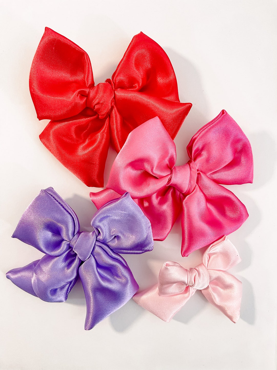 Satin Valentine's Day Pinwheel Bows, Girl's Hand-tied Hair Bow, Bow on ...