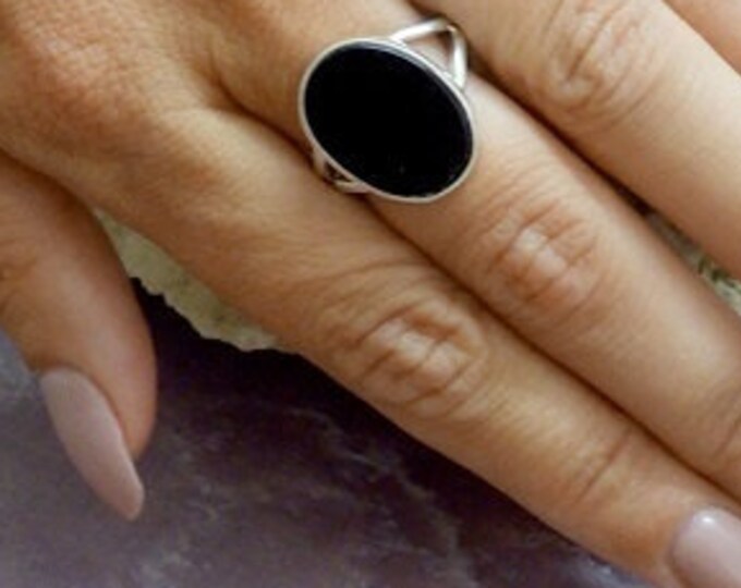 Silver Onyx Statement Ring Oval Onyx Ring Bold Ring Black - Etsy
