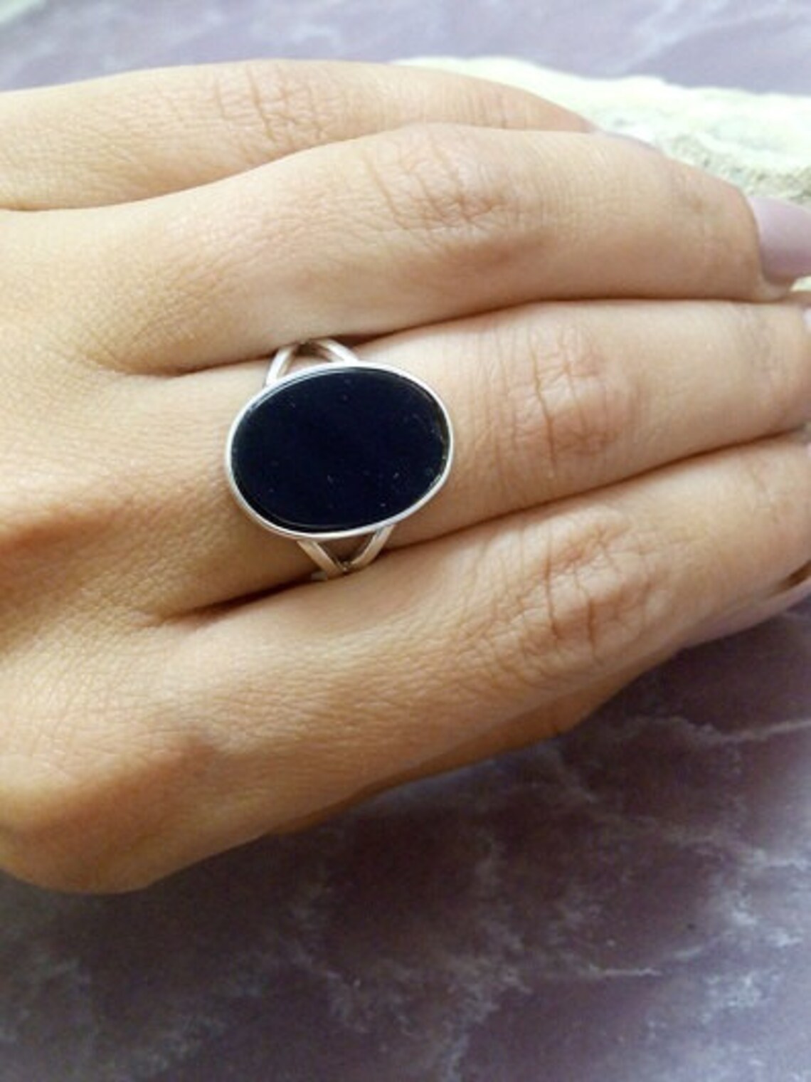 Silver Onyx Statement Ring Oval Onyx Ring Bold Ring Black - Etsy