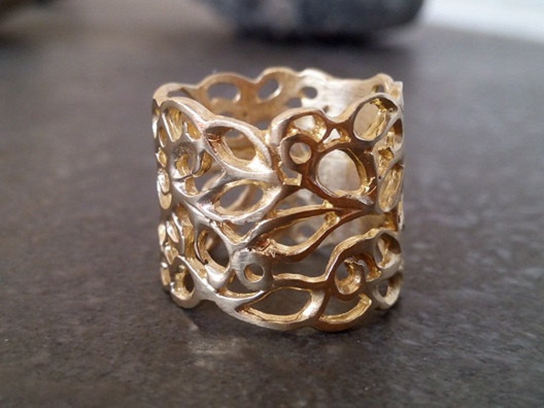 Handmade 14k Gold Filled Wide Band Ring, Boho Floral Filigree - Etsy