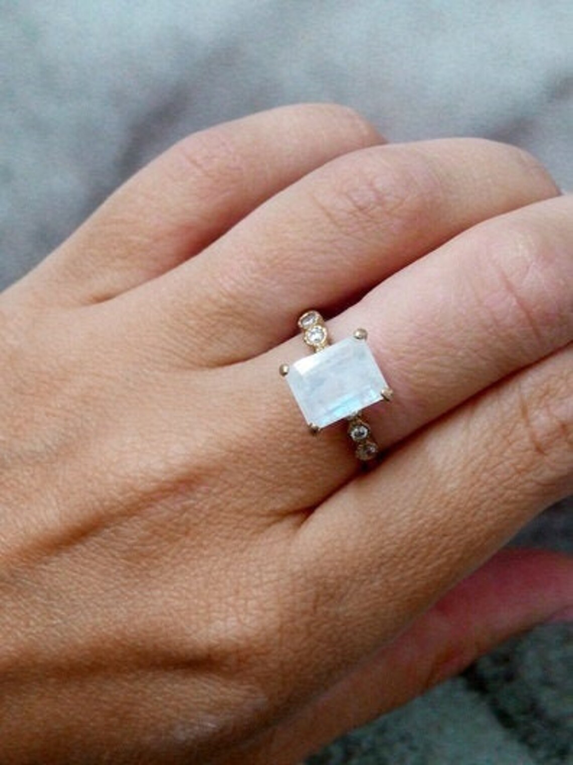 Genuine Moonstone Ring Rectangle Ring Wedding Ring Gold - Etsy