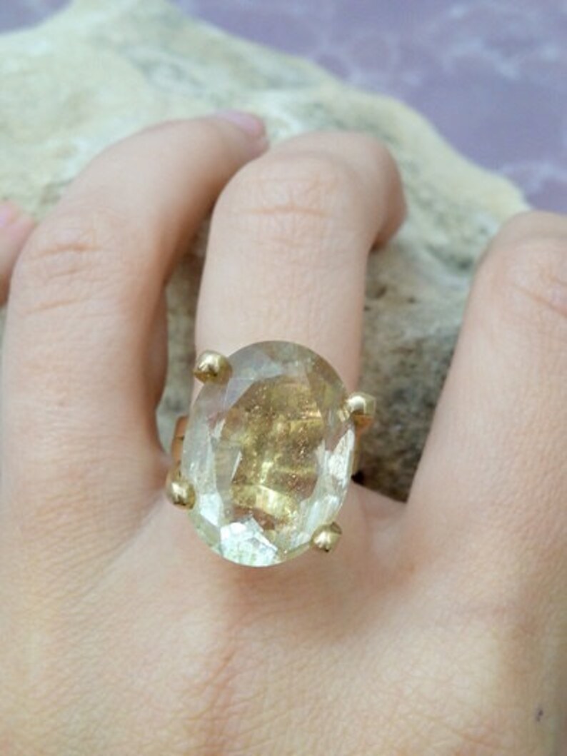 Oval Gold Ring Golden Rutilated Quartz Gemstone Ring Prong - Etsy