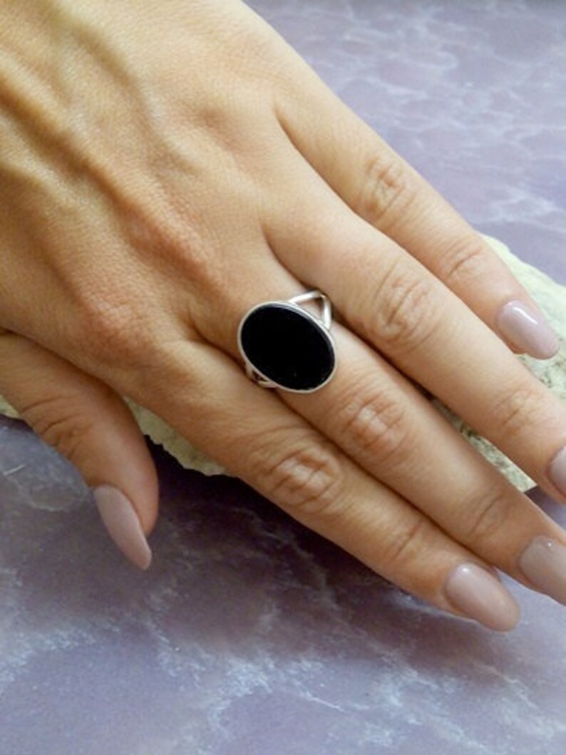 Silver Onyx Statement Ring Oval Onyx Ring Bold Ring Black - Etsy