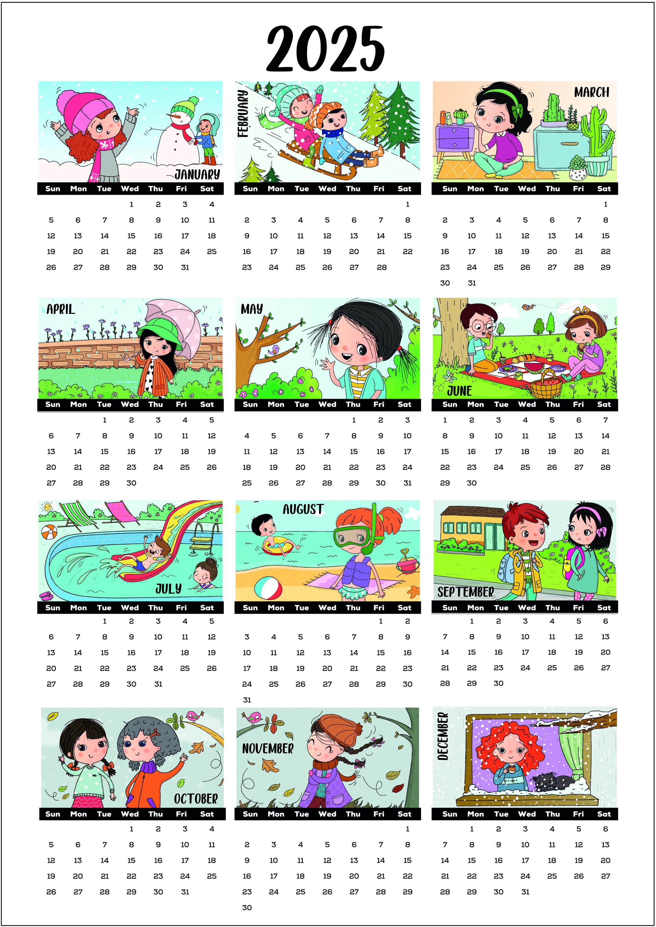 Printable Calendars, Undated Printable Kids Calendars, Watercolor ...