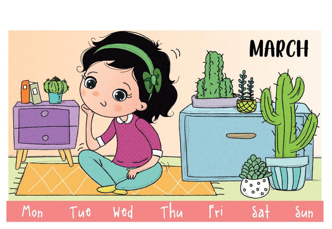 Printable Calendars, Undated Printable Kids Calendars, Watercolor ...