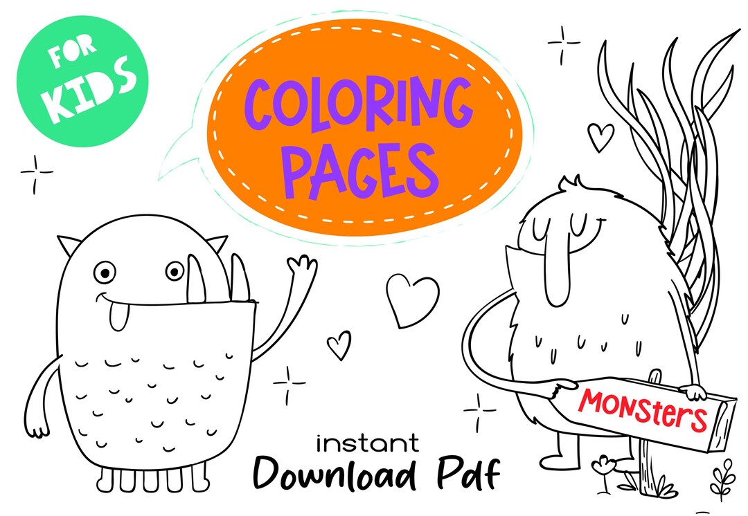 Cute Monsters Coloring Pages, Monster Coloring Pages for Kids, Instant ...