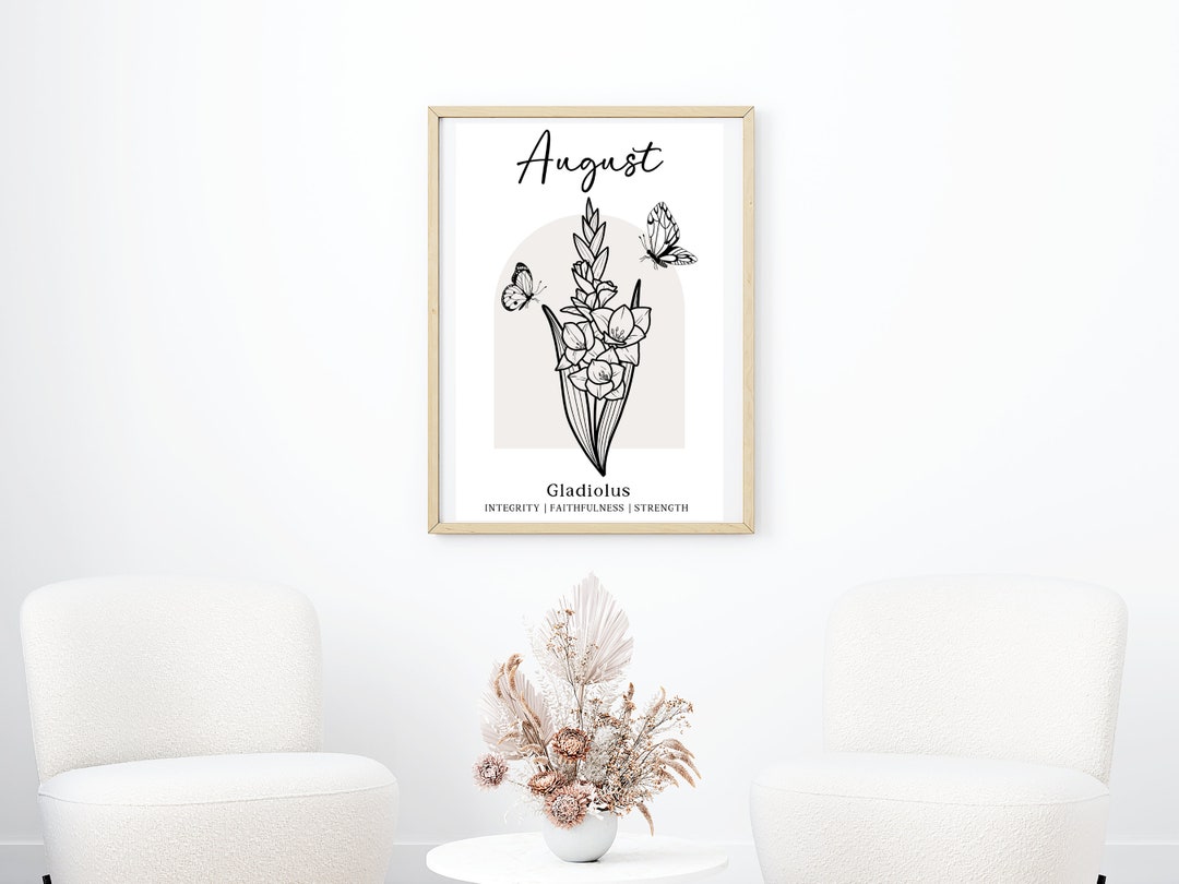 Birth Month Flower Printable Wall Art, August Birth Flower GLADIOLUS ...